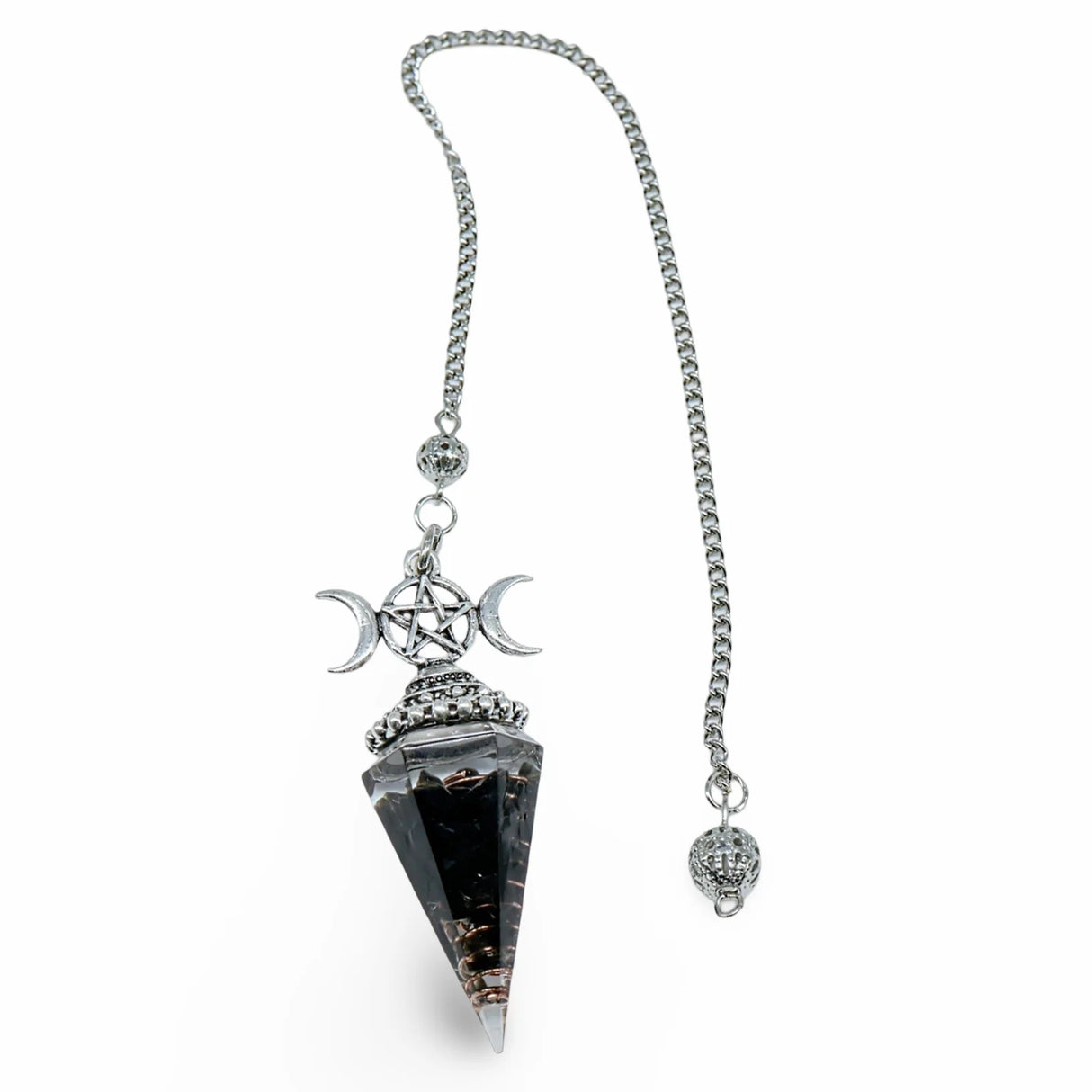 Pendulum – Obsidian Chip & Resin Orgonite | Triple Moon Pentagram Charm ...
